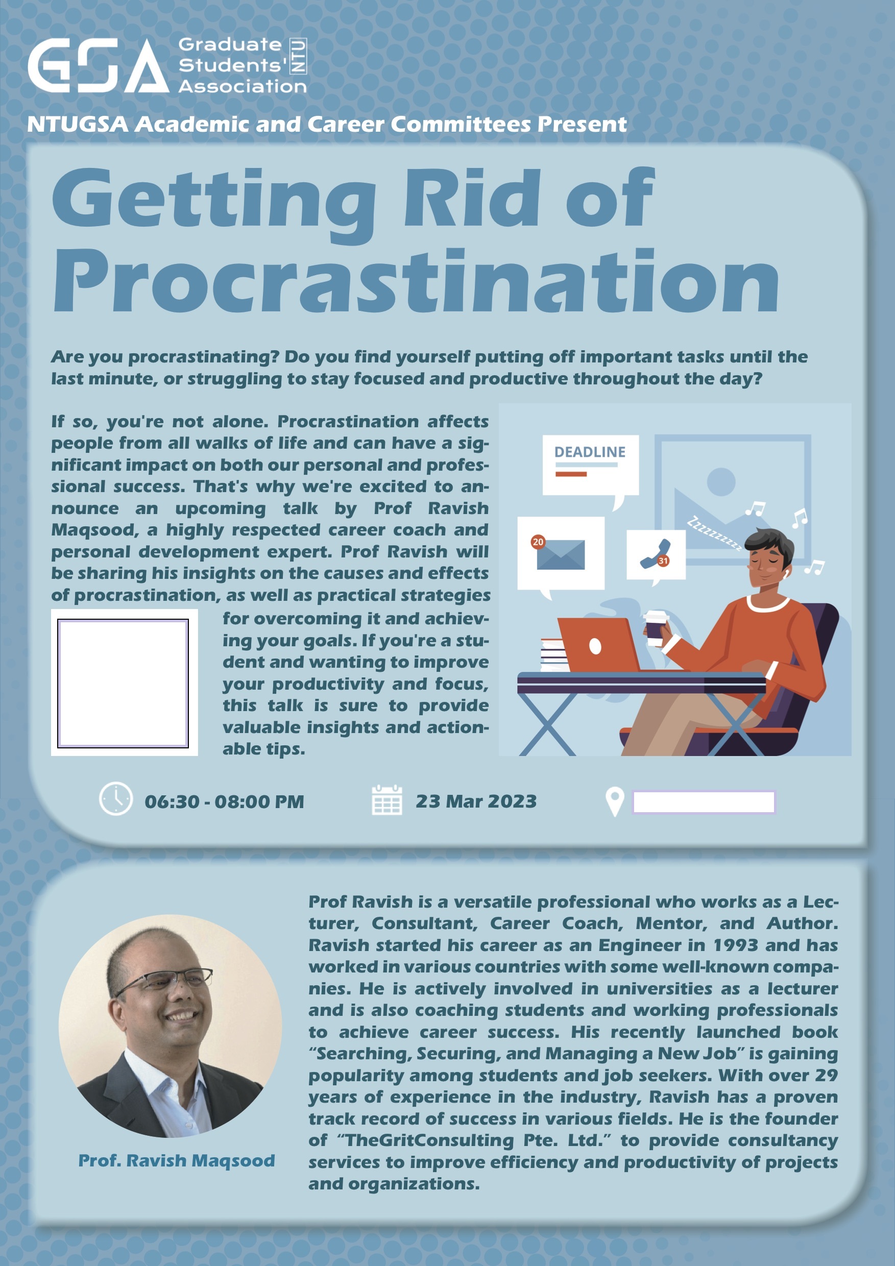 Procrastination – Event at NTU Singapore – Business Coaching & Consulting